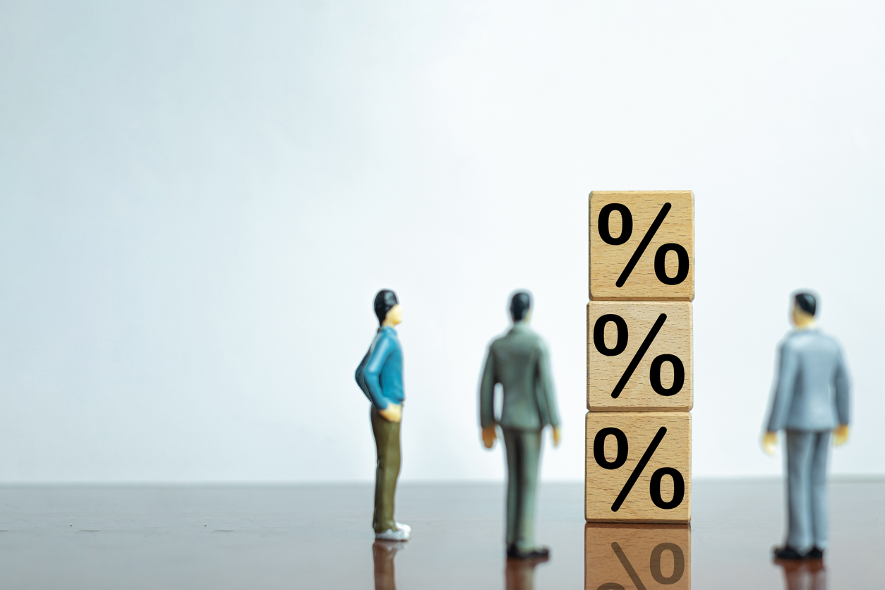 Interest Rate Increase Concept. Businessmen analyzing rising ...